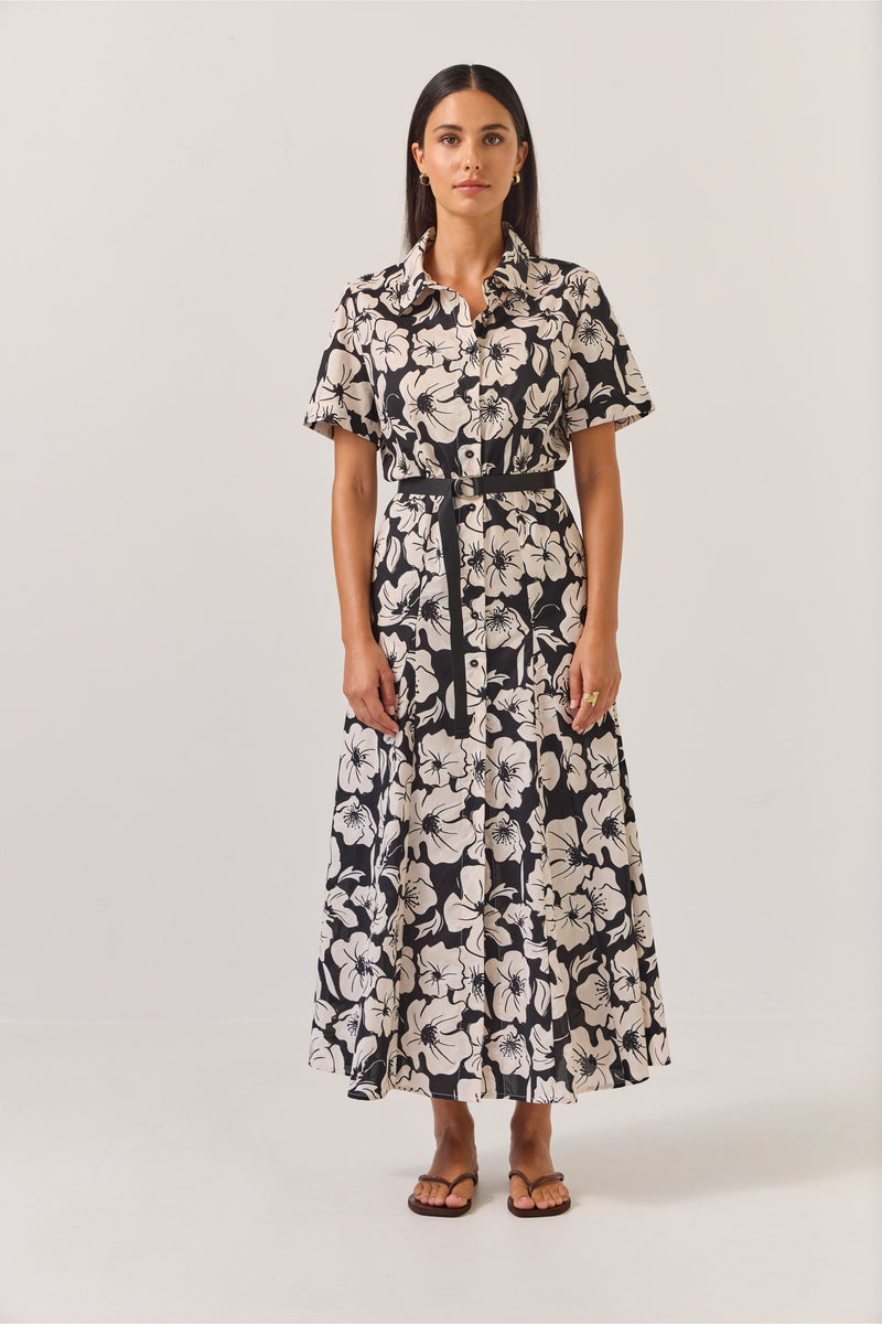 Tuesday Label | Godet Shirt Dress | Black Floral | Crisp Home + Wear